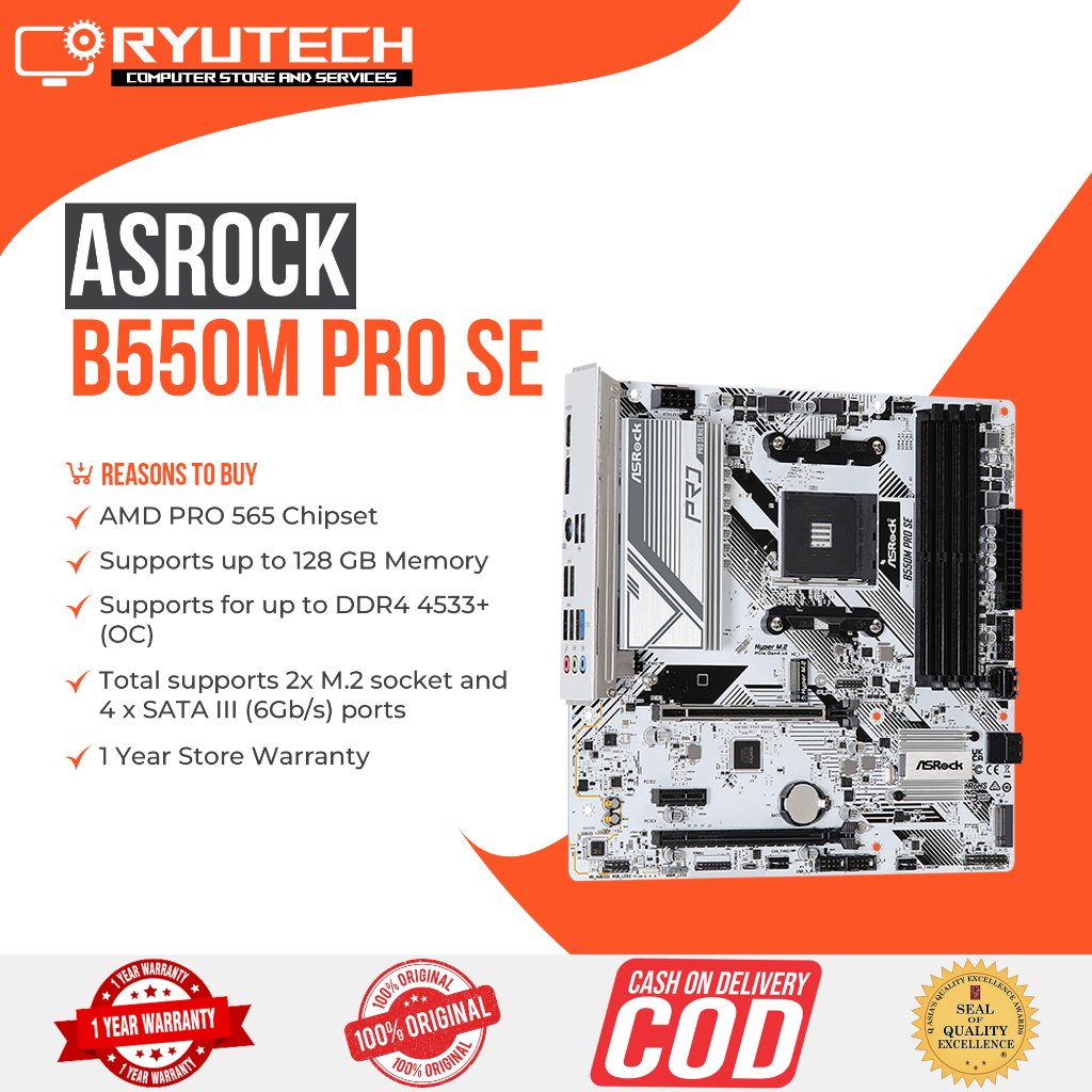 ASROCK B550M PRO SE, AMD PRO 565 Chipset, Supports up to 128GB Memory ...