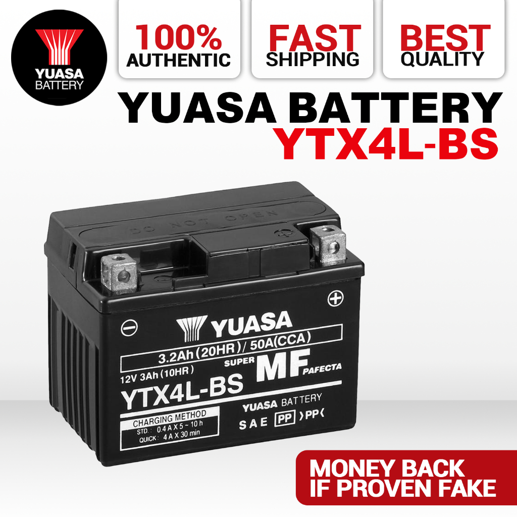 Yuasa YTX4L-BS Motorcycle Battery for Mio Soul i125 M3 Sniper Wave Beat ...