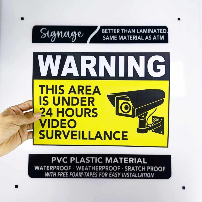 SIGNAGE - WARNING THIS AREA IS UNDER 24 HOURS VIDEO SURVEILLANCE - PVC ...