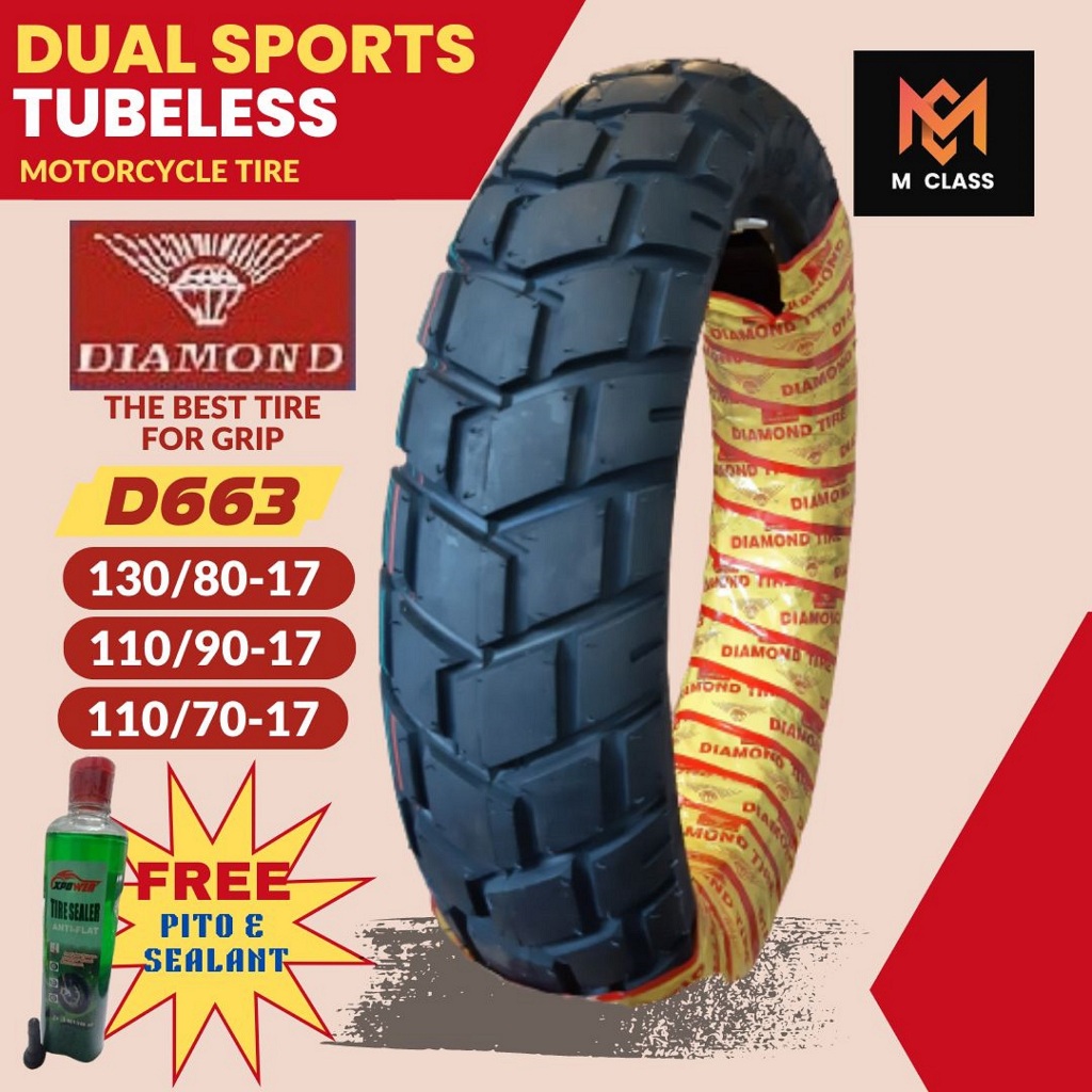 R17 D663 DUAL SPORTS M/C TIRE TUBELESS FOR CB200X, ROUSER NS200, GSX, TFX150- DIAMOND 130/80 ...