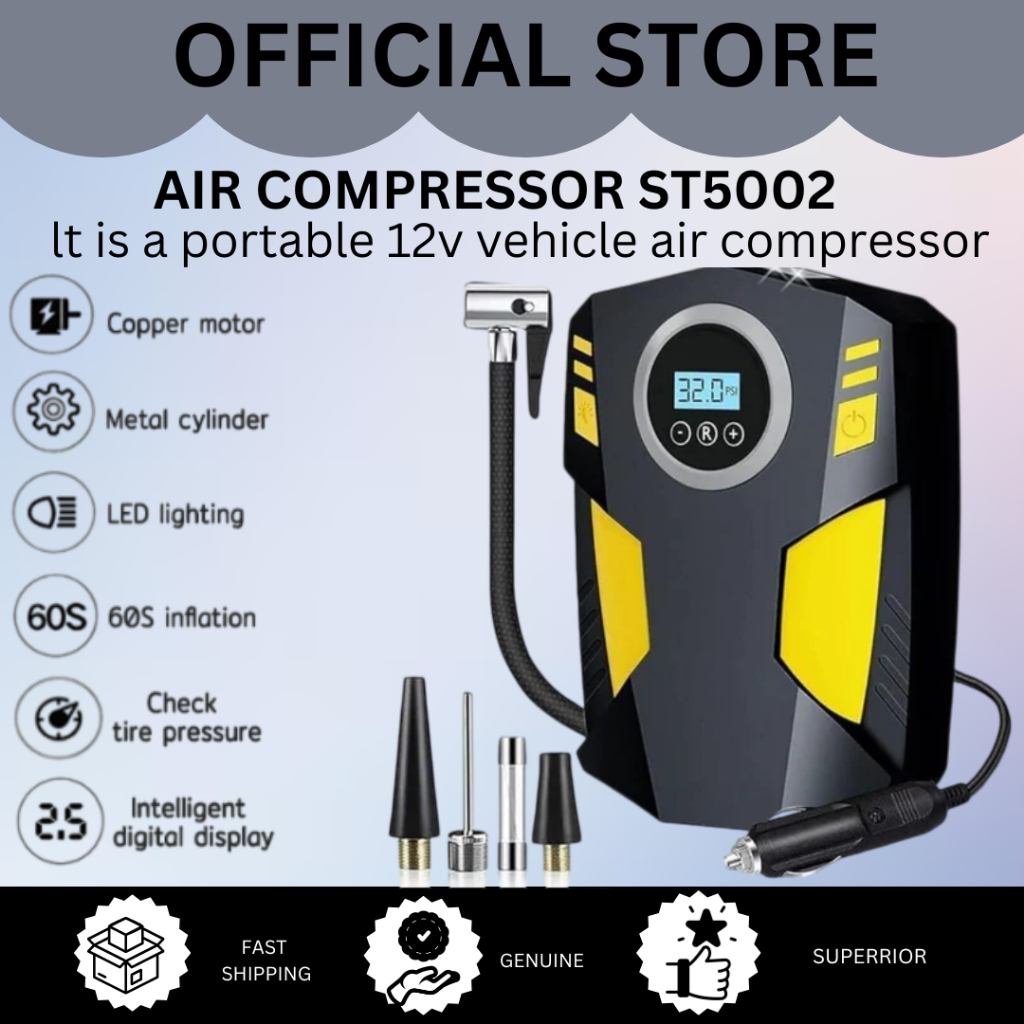 AIR COMPRESSOR ST5002 12V Portable Electric Inflator Air Compressor Car ...