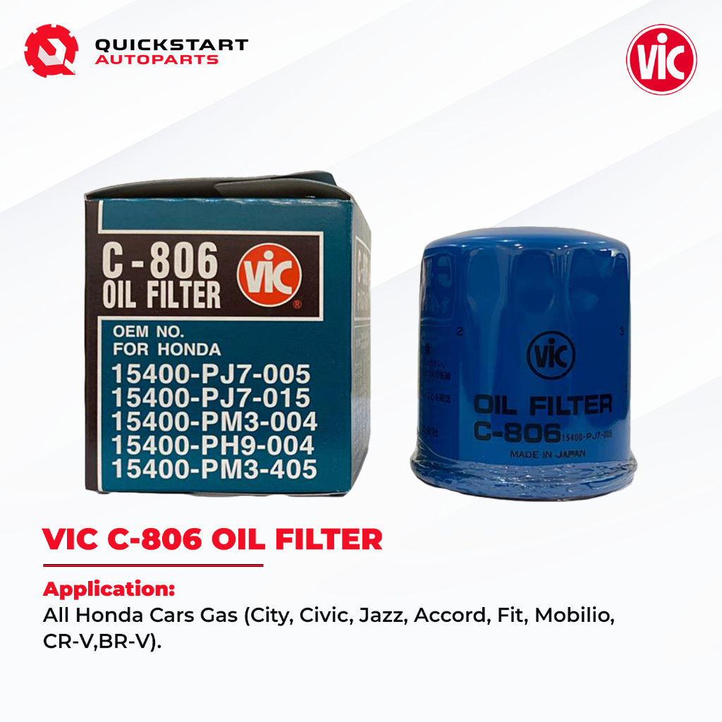 VIC C-806 Oil Filter for ALL HONDA Cars GAS Engine (City, Civic, Jazz, Fit, Mobilio, CR-V, BR-V ...