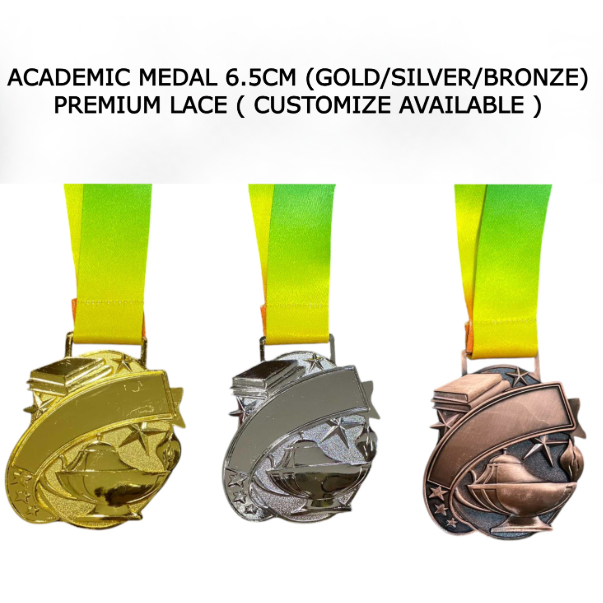 ACADEMIC MEDAL 6.5CM (GOLD/SILVER/BRONZE) PREMIUM LACE ( CUSTOMIZE ...