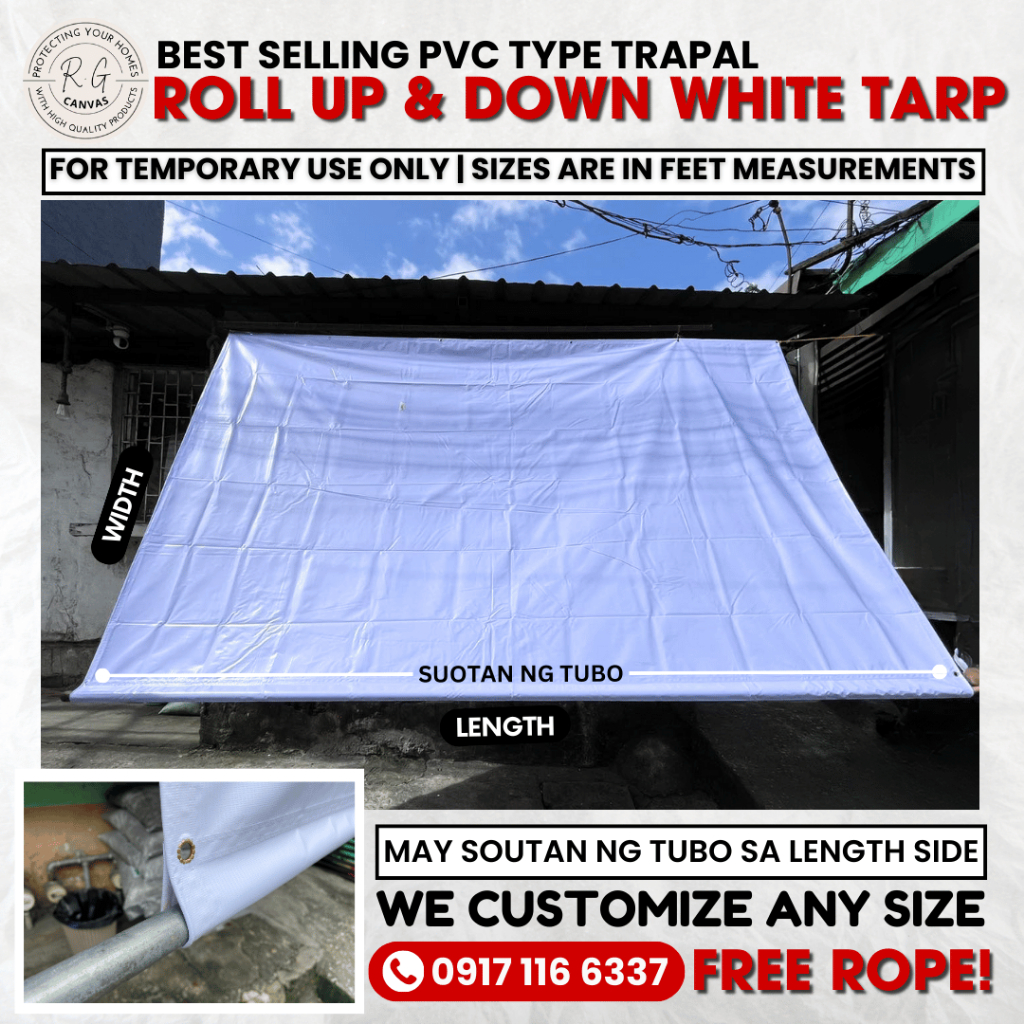 WHITE TARPAULIN ROLL UP AND DOWN LONA TRAPAL TOLDA STORE COVER | Shopee ...