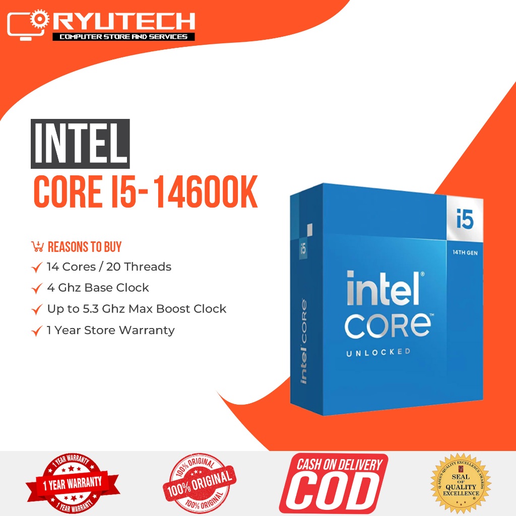 INTEL CORE I5-14600K - 14 Cores / 20 Threads, 4 Ghz Base Clock, Up to 5.3 Ghz Max Boost Clock ...