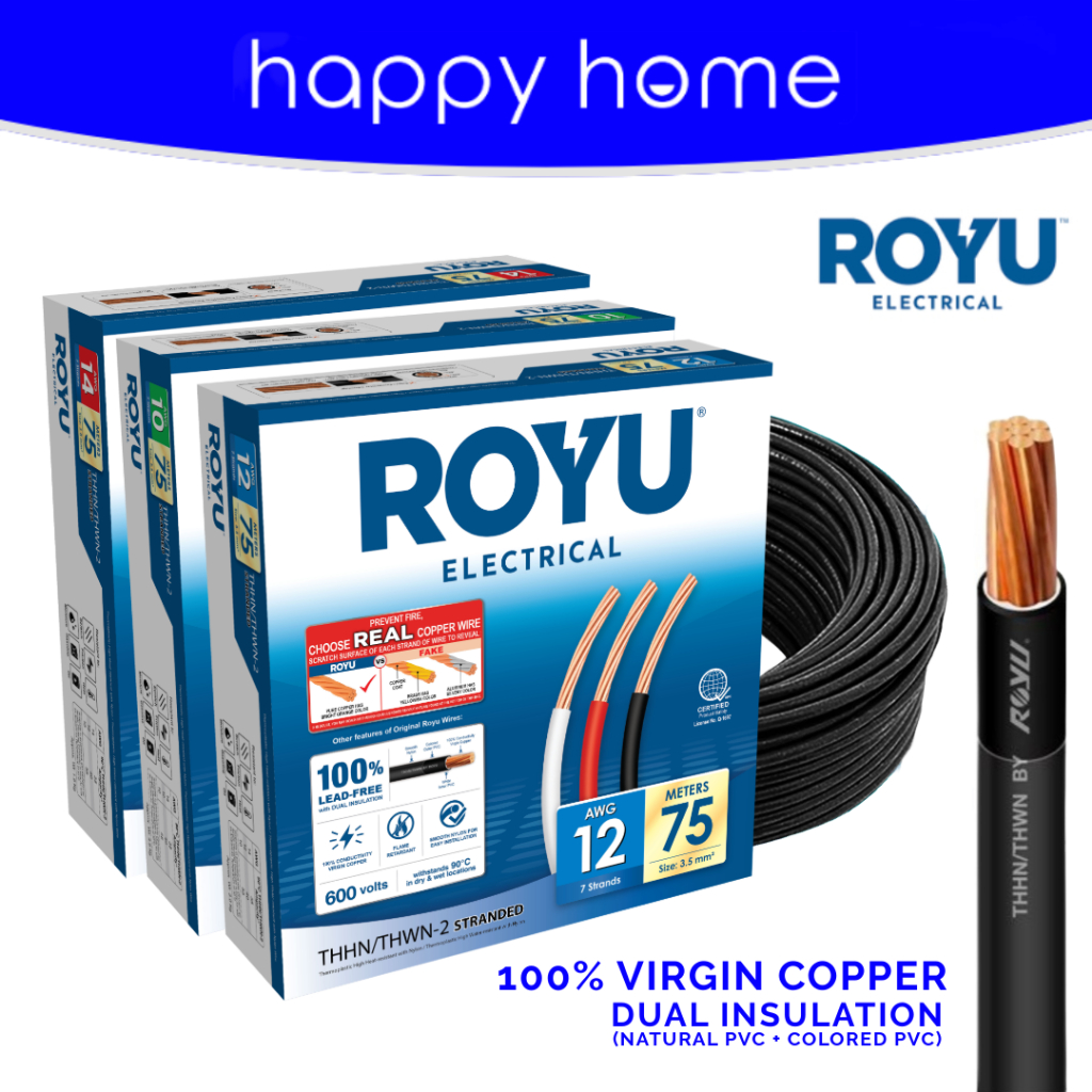 Royu THHN / THWN 7 Stranded Wire 14/7 , 12/7 , 10/7 (75meters) | Shopee ...
