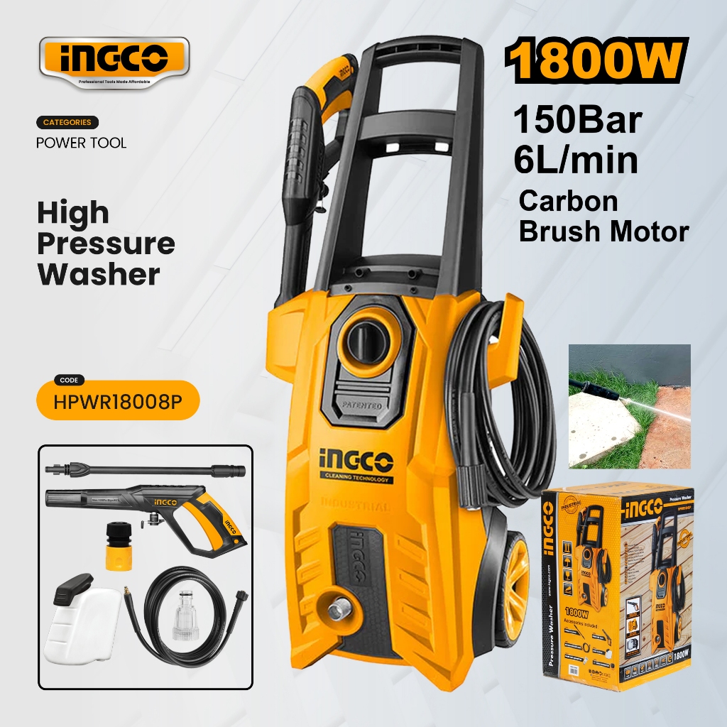 Ingco 150Bar High Pressure Washer 1800W Auto Stop System For Motor And Car Wash Powerful ...