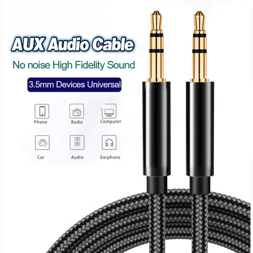 3.5mm Aux Braided Audio Cable 1/2/3Meter Male To Male Speaker Cable ...