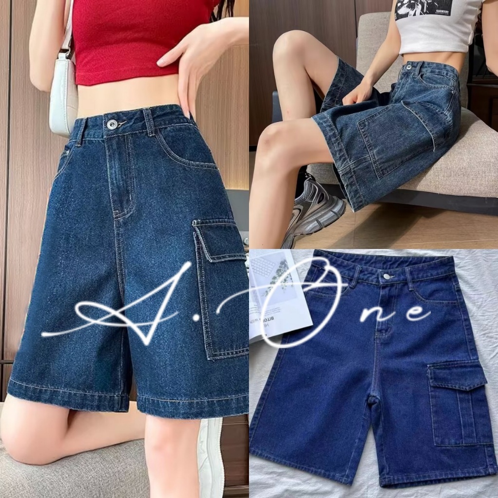 A.One Women's High Waist Cargo Jorts 5 Pocket Stretch Denim Shorts ...