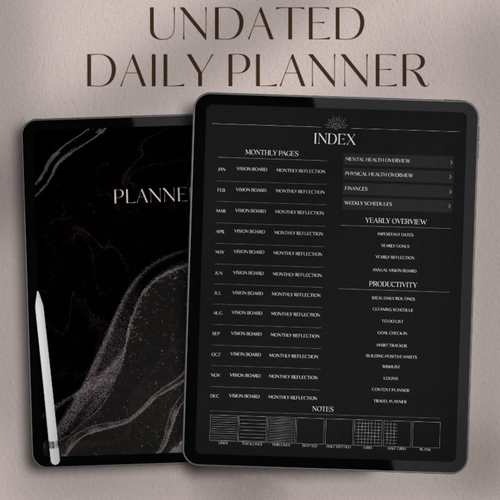 2025 Digital Planner | Dark Mode Digital Planner | Daily Journal ...