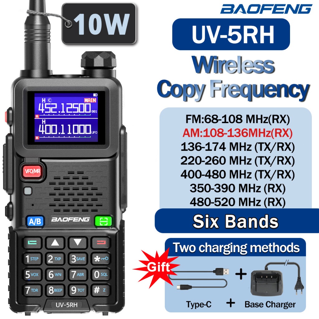 Baofeng Long Range Walkie Talkie Upgrade UV-5R UV-5RH Type-C Charging Air Band Two Way FM AM ...