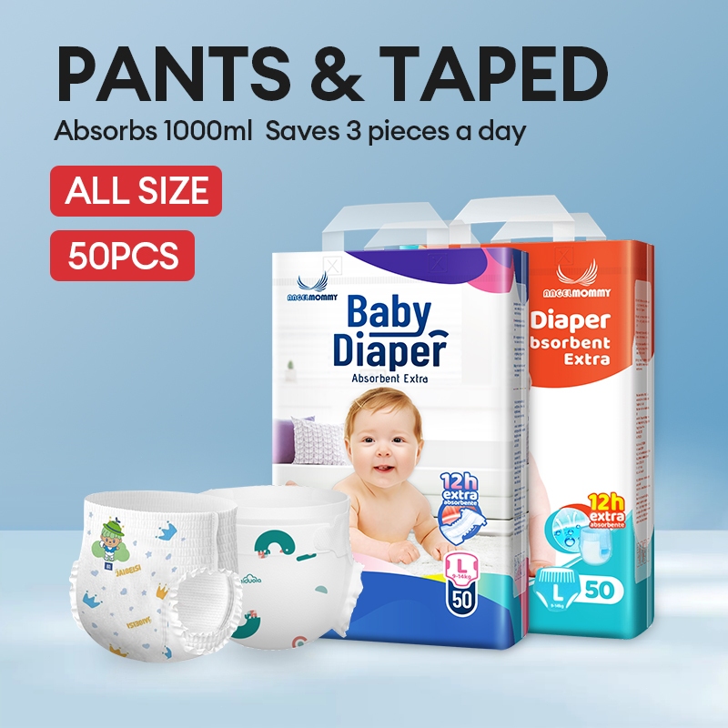 50 PCS Baby Diaper PANTS Unisex Ultra Thin and Dry Breathable Diapers (Tape) M ,L,XL,XXL,XXXL ...
