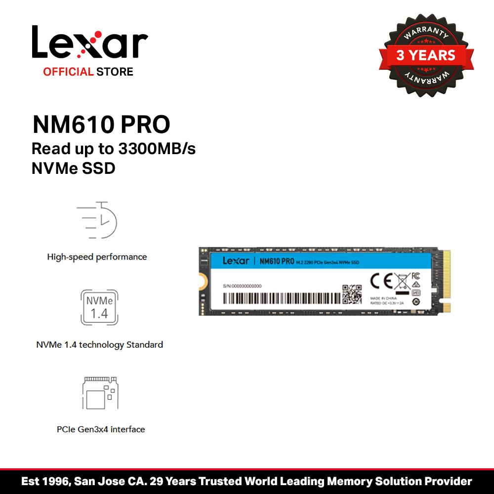 Lexar NM610 Pro 500GB/1TB/2TB M.2 2280 PCIe Gen 3x4 NVMe Internal SSD ...