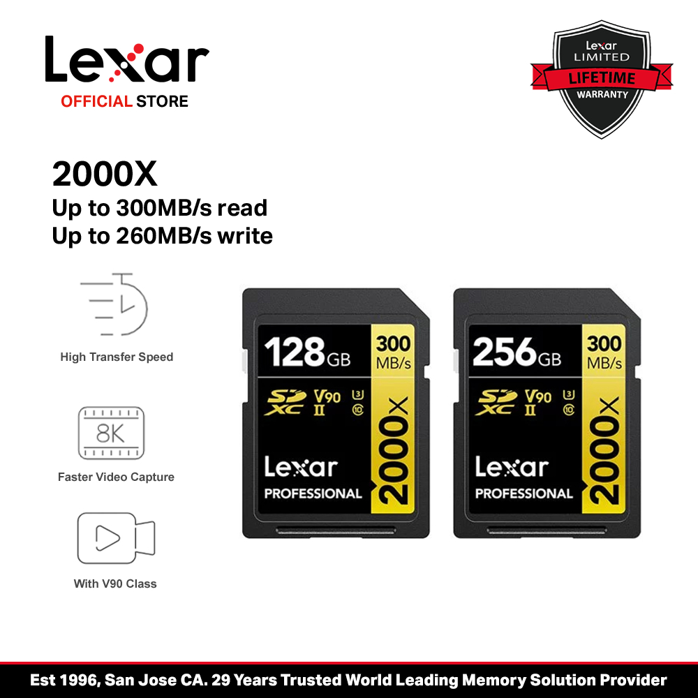 Lexar Professional 2000x 128GB/256GB SDHC/SDXC UHS-II SD Card GOLD ...