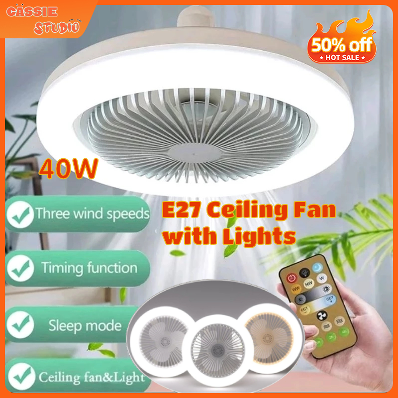 Ceiling Fan With Light Led E27 Three Color Lights Modern Ceiling Light ...