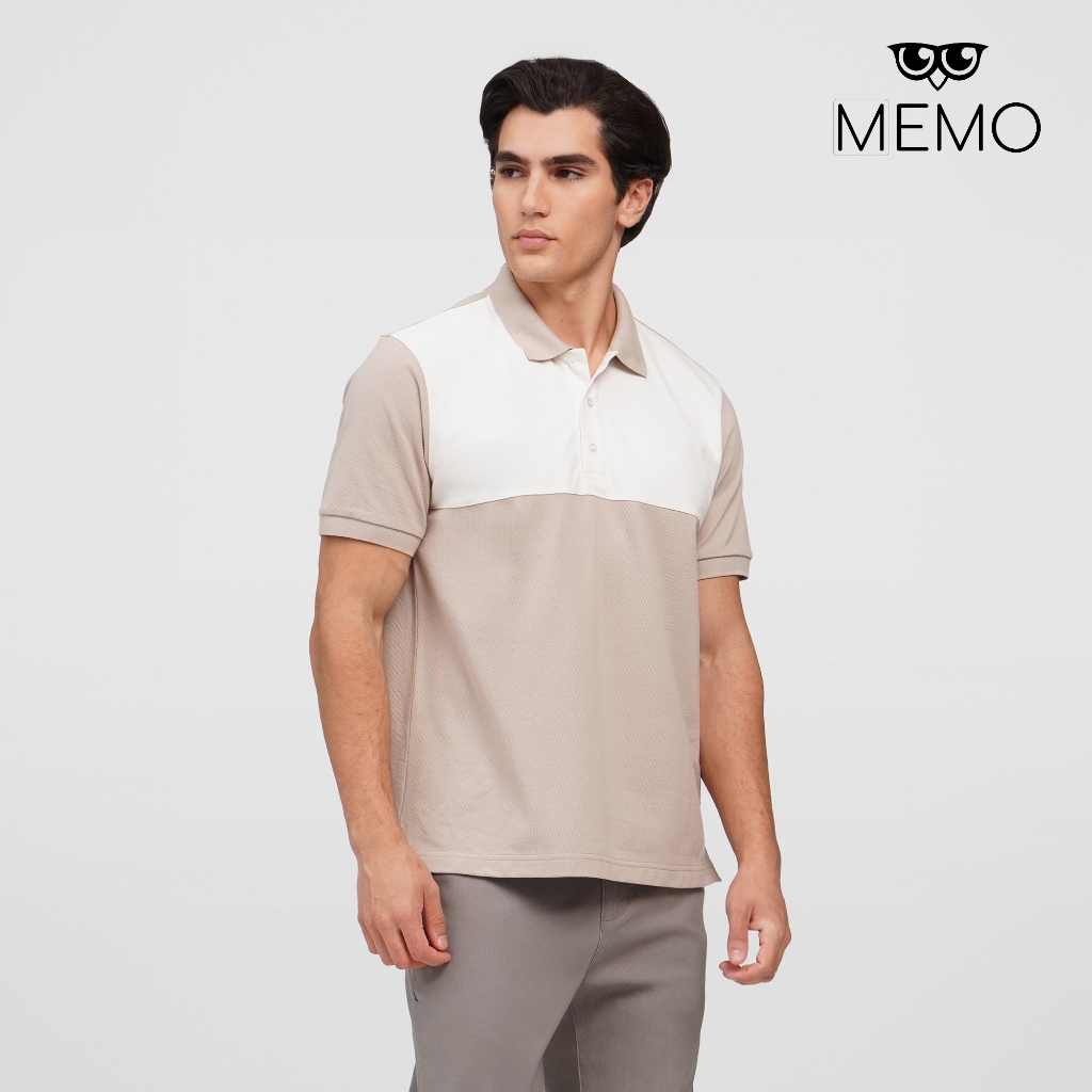 Memo Color-blocking Polo For Men (Taupe) | Shopee Philippines