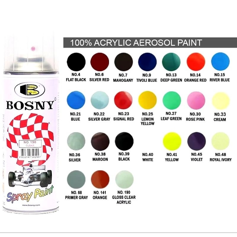 Bosny Paint Standard Colors Flat Black, Clear, White, Blue, Silver ...