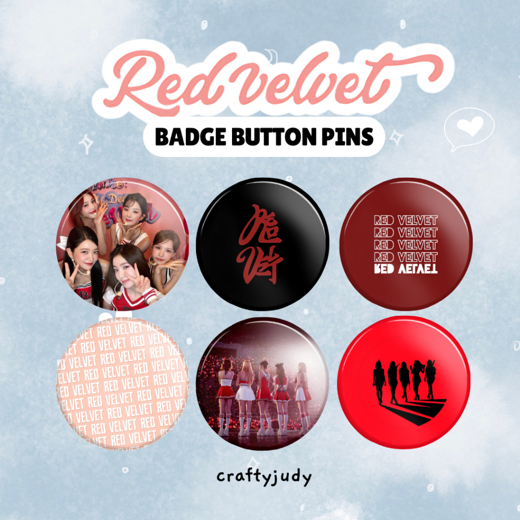 Red Velvet Badge Button Pins (Glossy, Size: 25mm, 32mm, 58mm) | Shopee ...