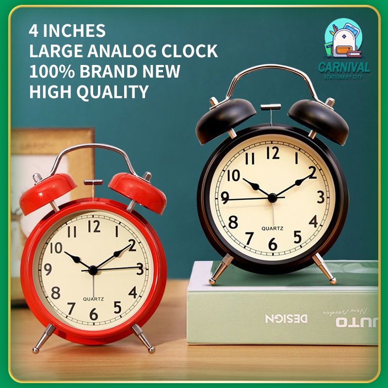 4 inches Large Analog Clock 3D Dial Metal Frame Silent Non-Ticking with ...