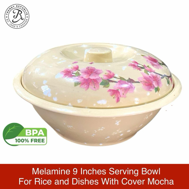 Melamine 9 Inches Rice and Dishes Bowl With Cover Mocha Sakura | Shopee ...