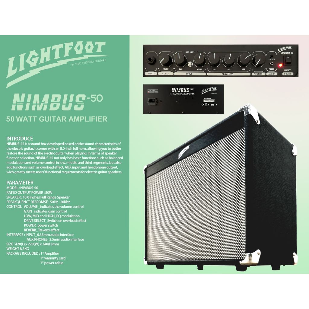 LIGHTFOOT NIMBUS ELECTRIC GUITAR AMPLIFIER 50 WATTS NIMBUS 50 | Shopee ...