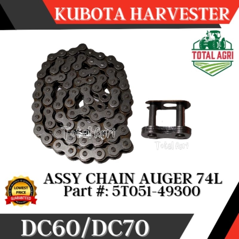 Assy Assembly Chain Auger 74L Kubota Harvester DC60 DC70 Part #: 5T051 ...
