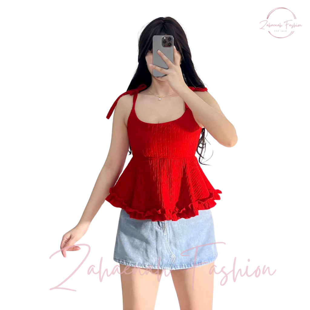zf | SHALLOM Peplum Self-tie Top - Bark Crepe Fabric - Trendy top - Xs ...