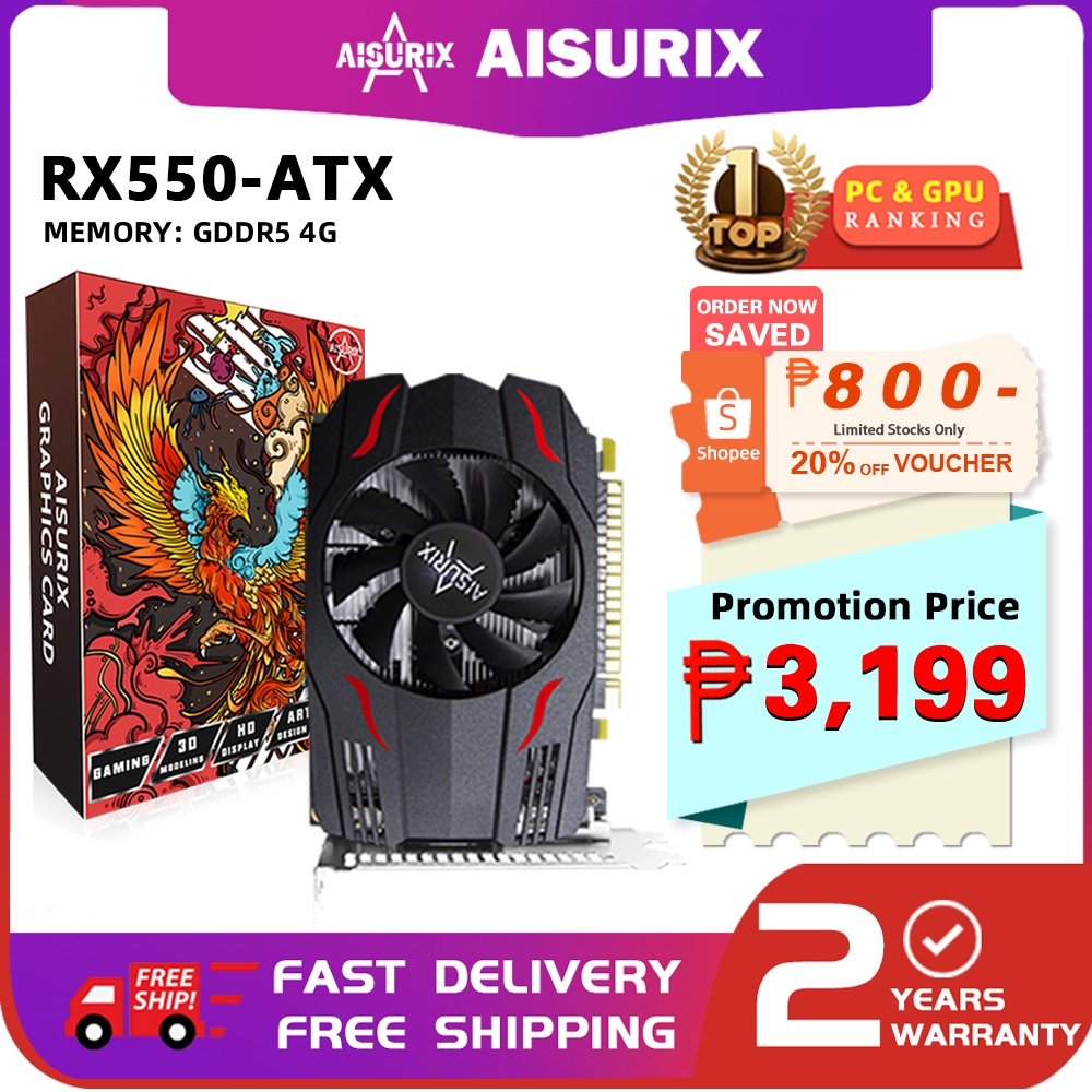 AISURIX RX550 4G ATX New Graphics Card GDDR5 128Bit Computer GPU Video ...