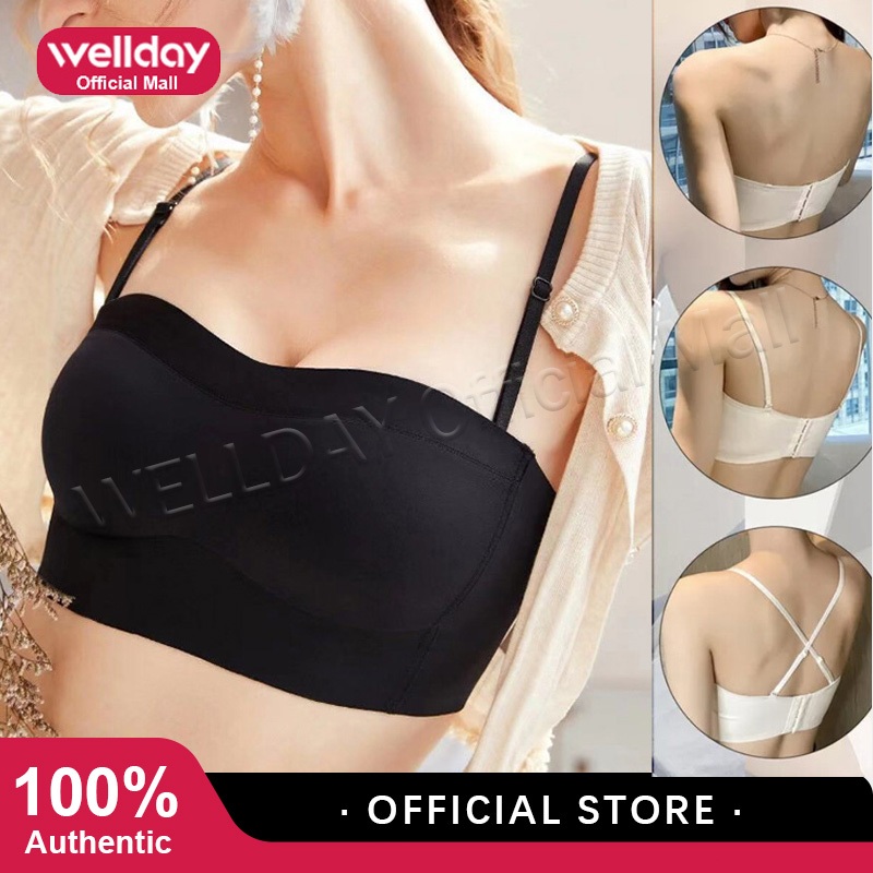 Wellday Plus Size Bandeau Bra for Women Strapless Tube Non-wired Push Up Bra Invisible Underwear ...