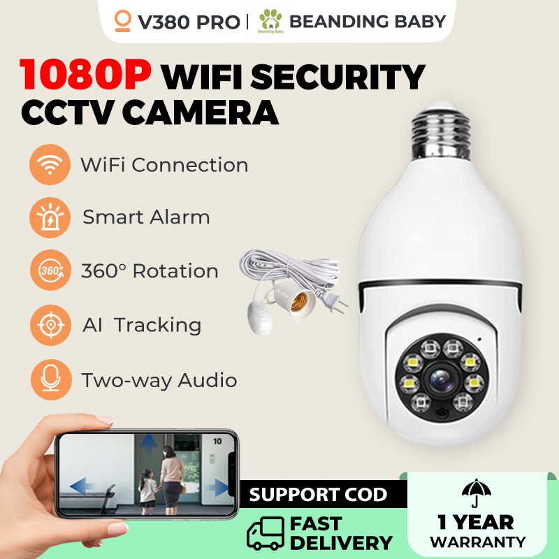 V380 Pro CCTV Bulb Camera 360 Panoramic 1080P HD Night Vision Wireless ...