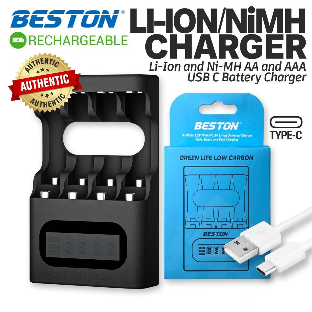 Beston Rechargeable Battery Charger Ni-MH/Li-ion AA/AAA 1.2V/1.5V ...