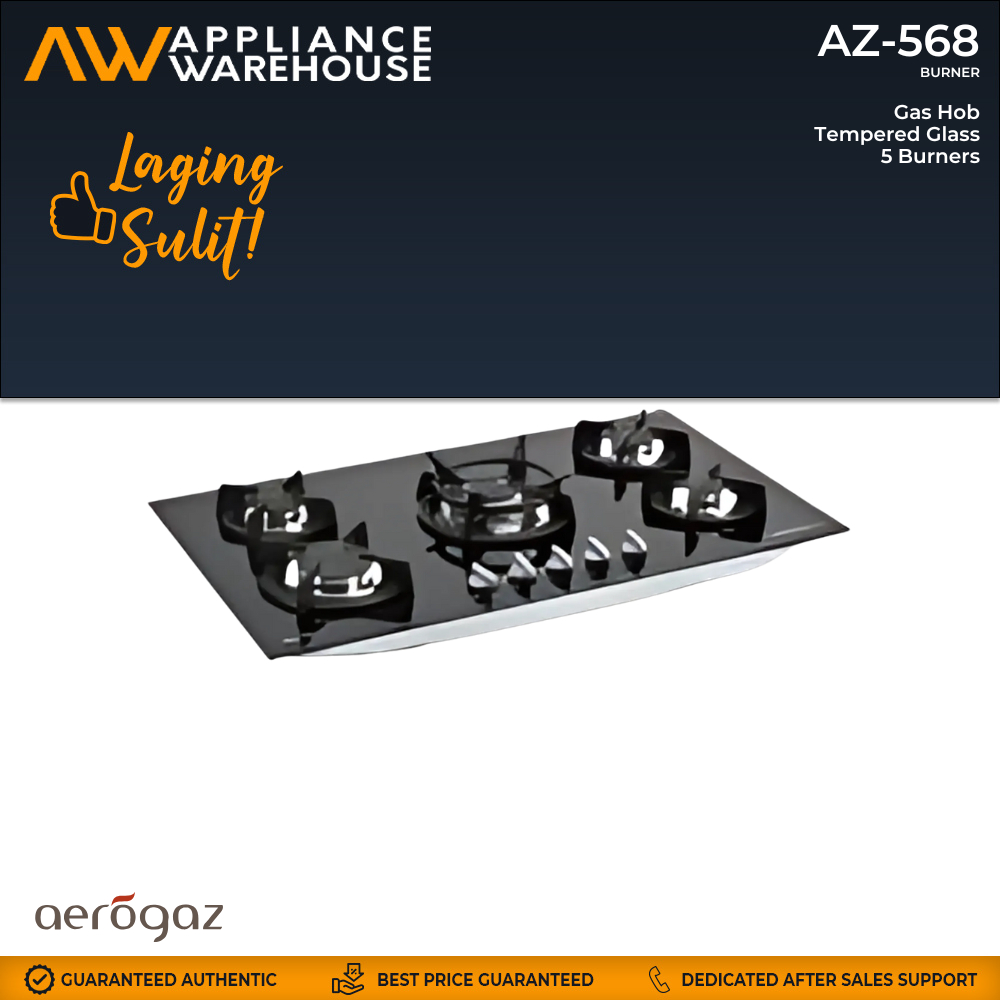 Aerogaz AZ-568 5 Burner Tempered Glass Gas Hob (Black) | Shopee Philippines
