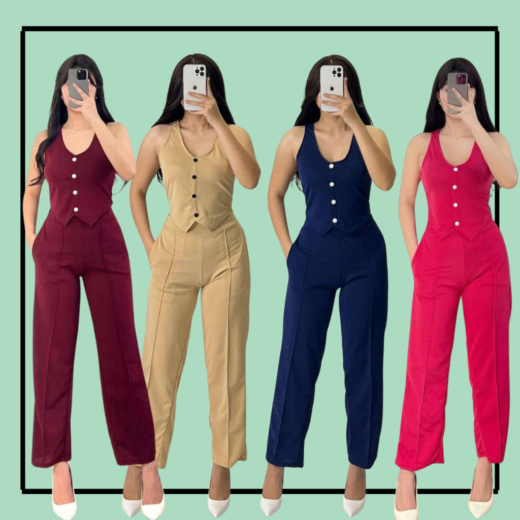 Coordinates Vest Top and Pants with Side Pocket Terno Formal attire for ...