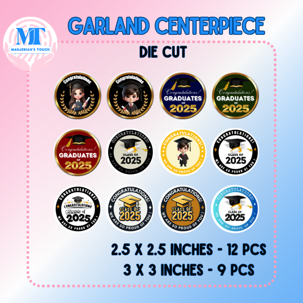 GRADUATION GARLAND CENTERPIECE LOGO FOR LEI RIBBON DIE CUT 2.5x2.5 ...
