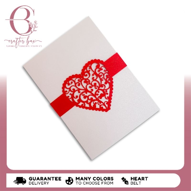 Laser cut Die Cut Modern Heart Belt Band Invitation Card Cover Wedding ...
