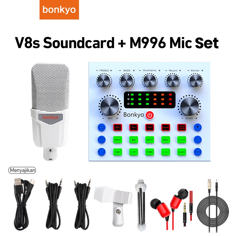 Bonkyo V8s Soundcard& M996 Mic Audio Usb External Mixer Bluetooth Mic ...