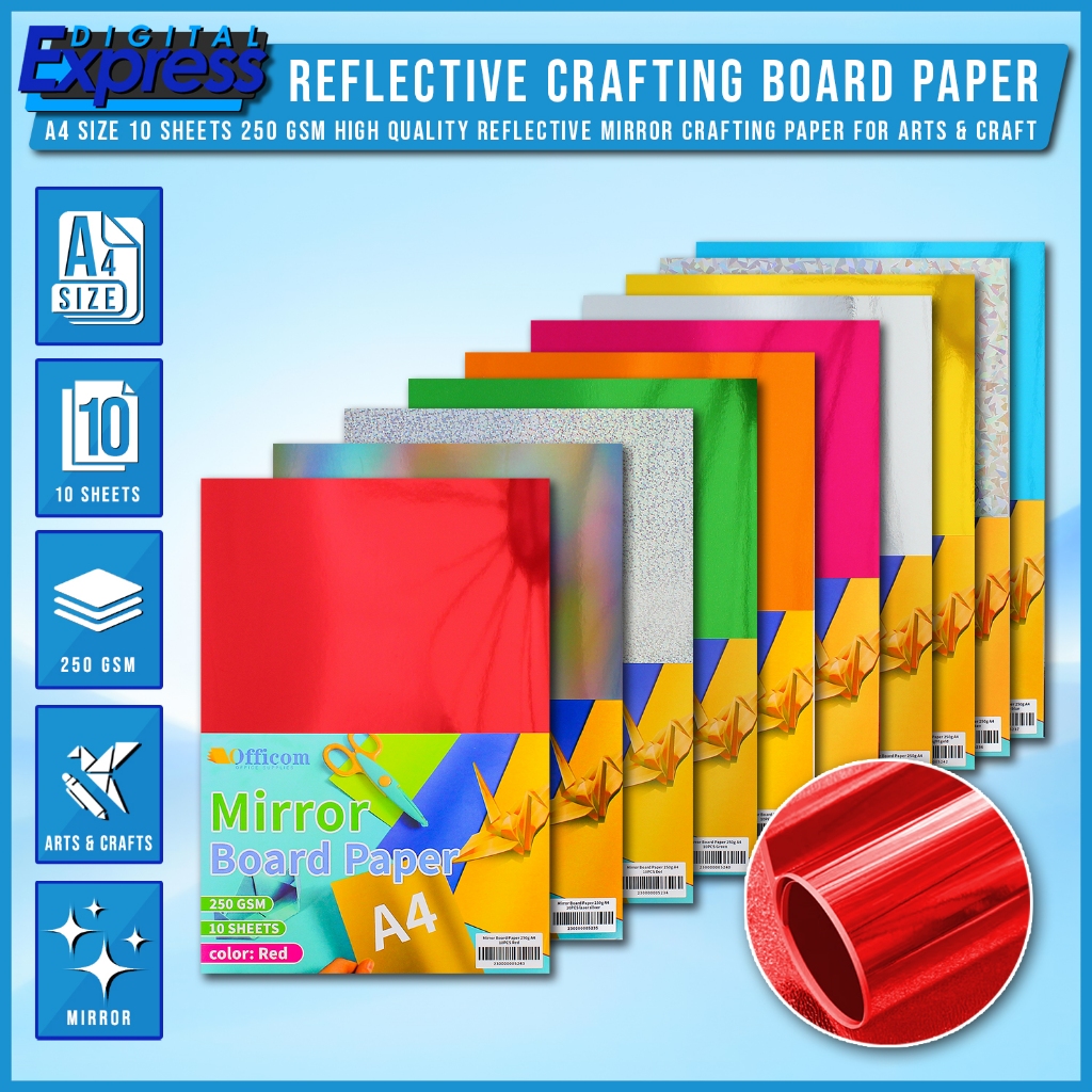 Officom A4 10pcs Mirror Board Paper Specialty Metallic Shiny Cardstock ...