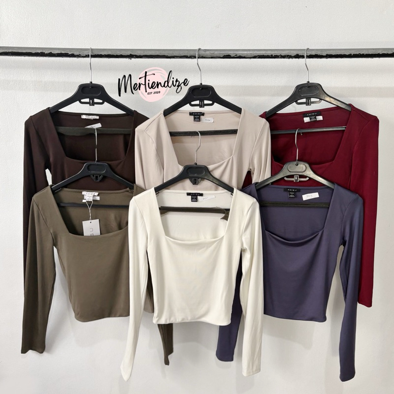 Amisu Squareneck Longsleeve Top | Authentoc Overruns | Shopee Philippines