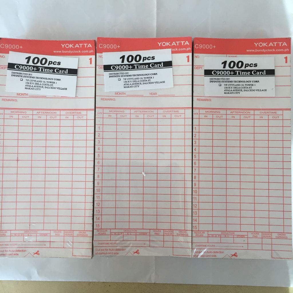 Yokatta C9000 Time Card, Standard DTR card, punch card, 6 column time ...