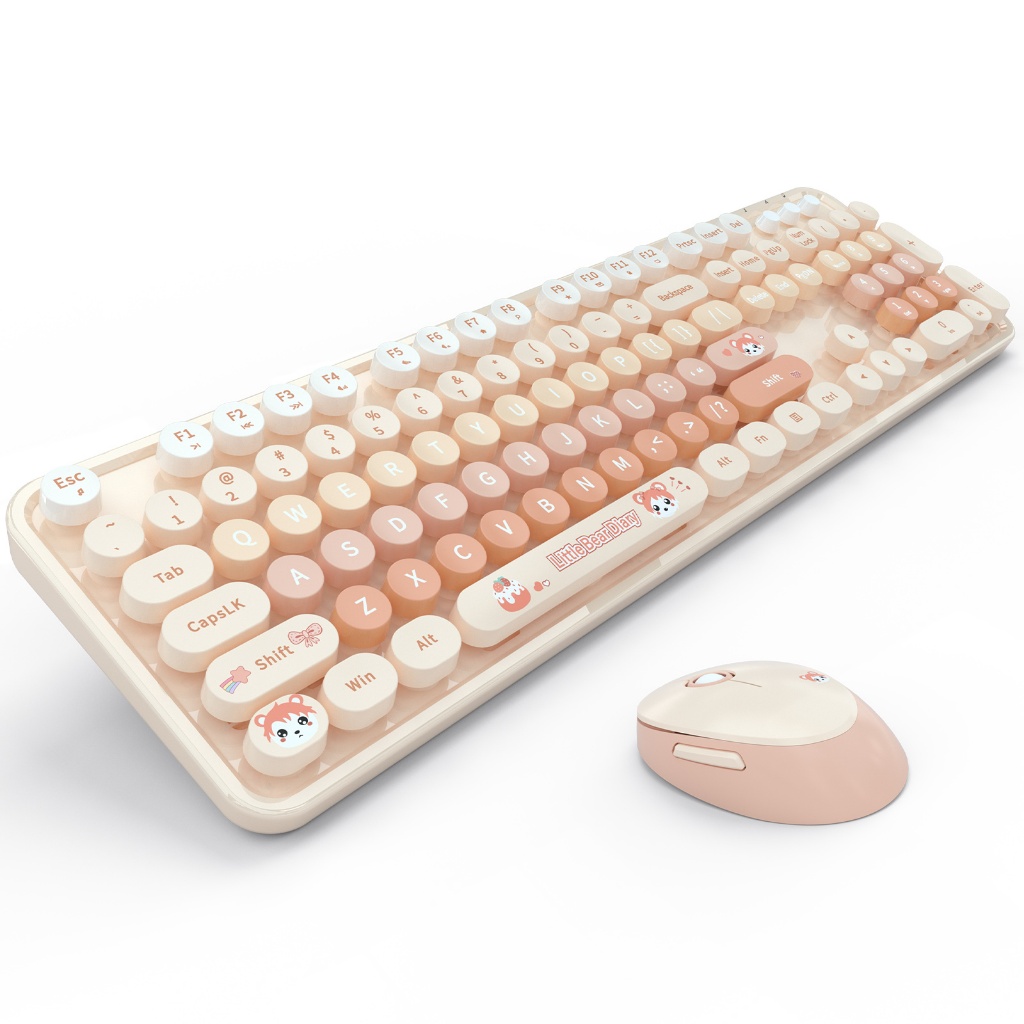 MOFII Sweet Little Bear Diary Wireless Keyboard Mouse Set Retro Cute ...