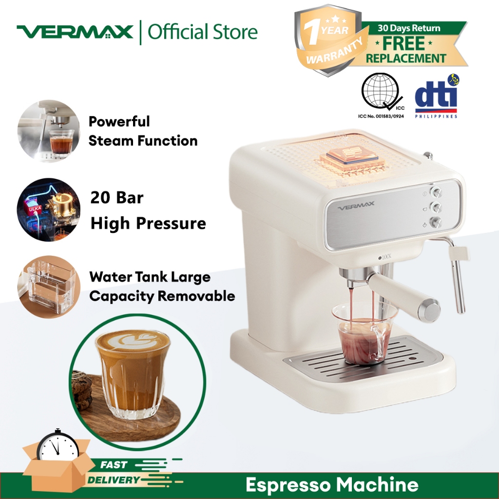 Vermax Coffee machine 950W Milk frother system 20 Bar Coffee Maker ...