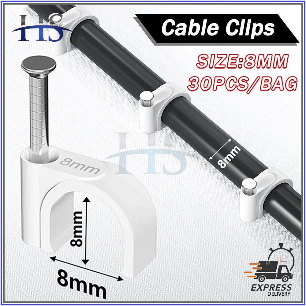 HS 30pcs/bag 8mm round steel nail cable clamps for Ethernet LAN cable wall nail holder | Shopee ...