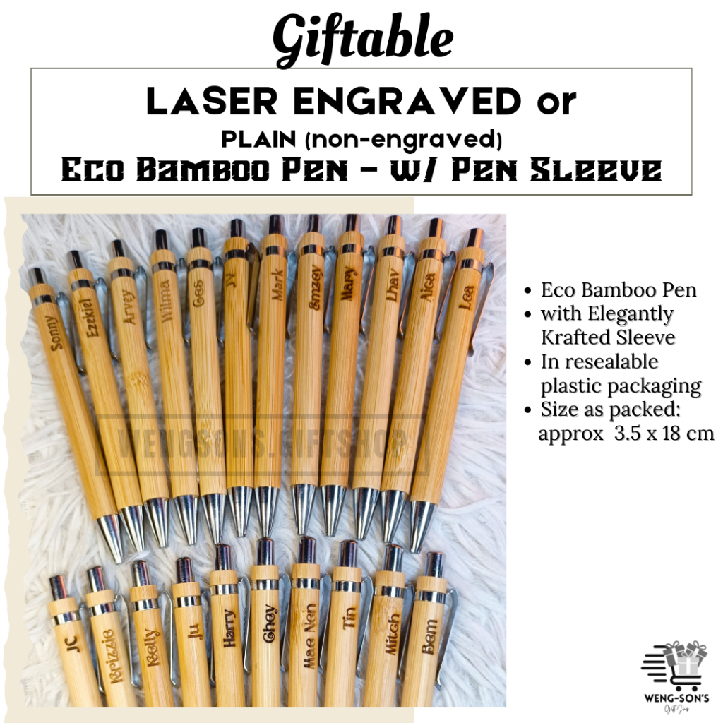 LASER ENGRAVED Eco Bamboo Pen with Pen Sleeve or PLAIN (non-engraved) | Shopee Philippines