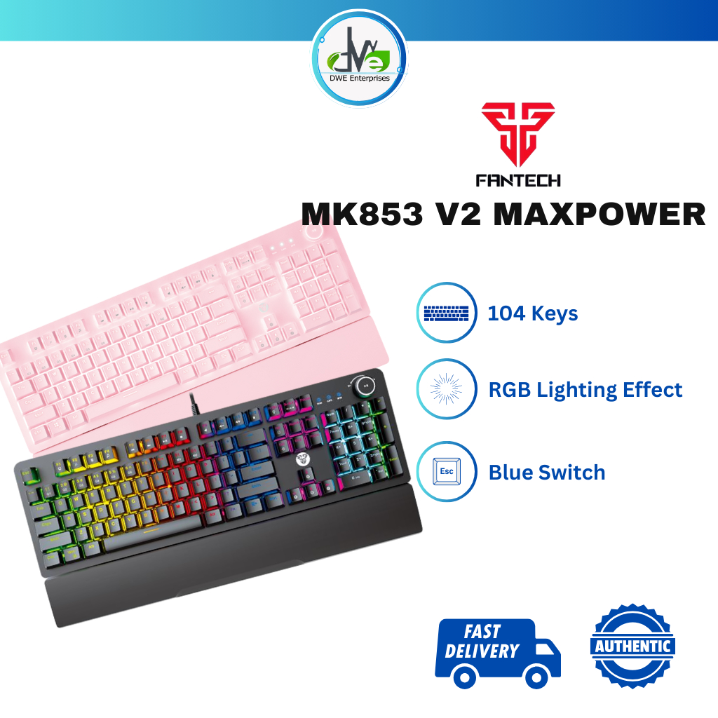 FANTECH MK853 V2 MAXPOWER MECHANICAL GAMING KEYBOARD (BLACK/PINK) WITH ...
