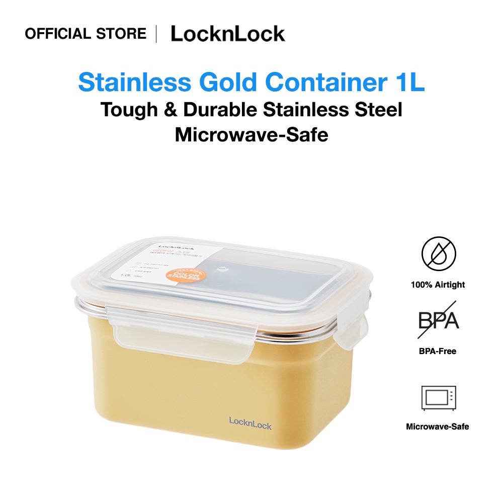 LocknLock Stainless Gold Container 1L | Microwave-Safe | Shopee Philippines