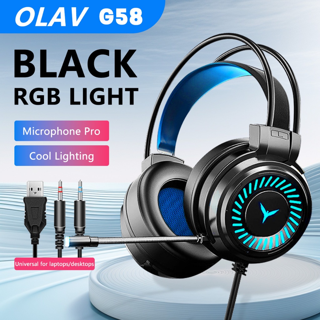 OLAV G58 LED Gaming Headphones RGB Wired Headset Noise Canceling With ...