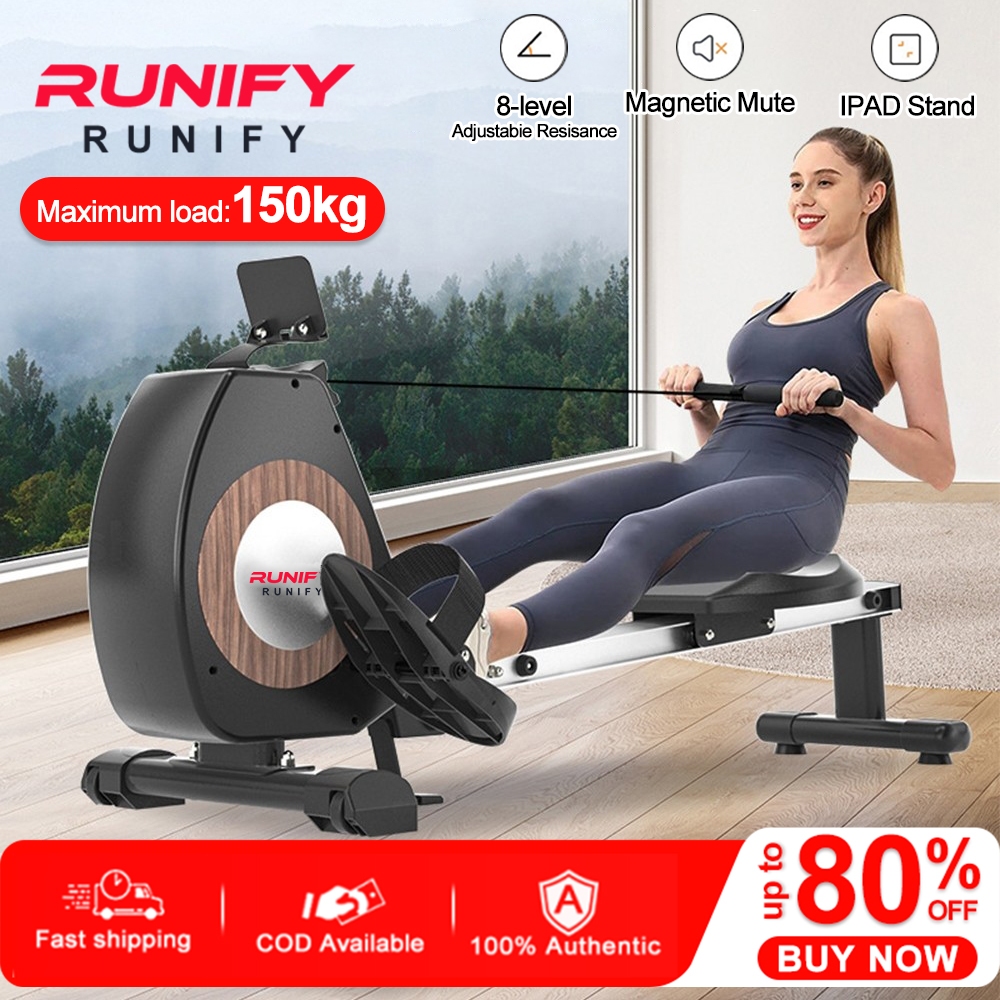 RUNIFY Rowing Machine 8-level Adjustable Resistance Rower with LED Monitor Fitness Equipment ...