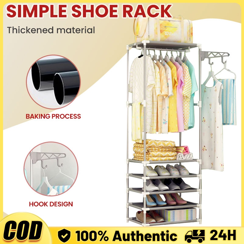 Multi-Layer Shoe Rack Multifunction Cloth Hanger Floor Standing Bedroom ...