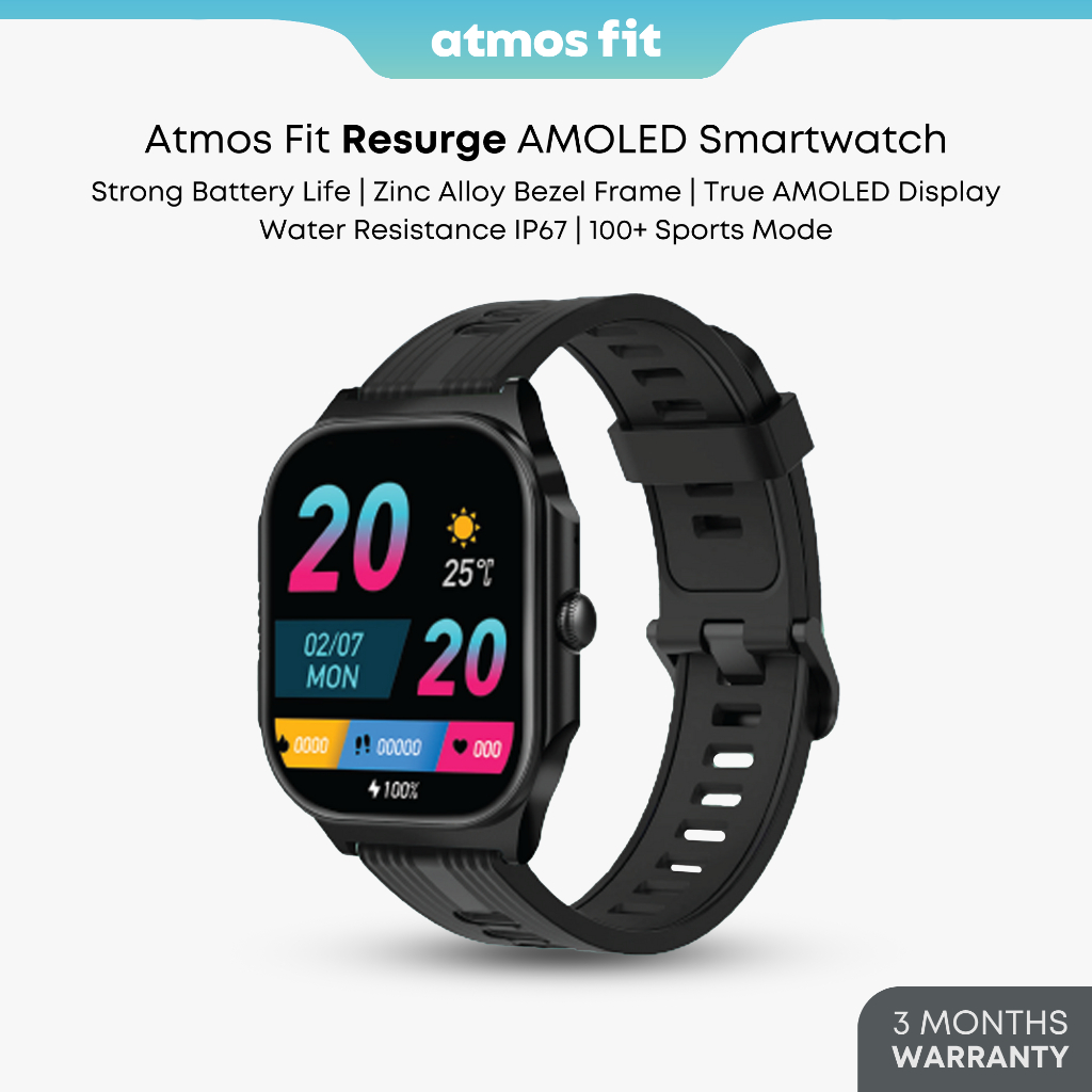 Atmos Fit Resurge AMOLED Smartwatch for Men and Women Waterproof Health ...