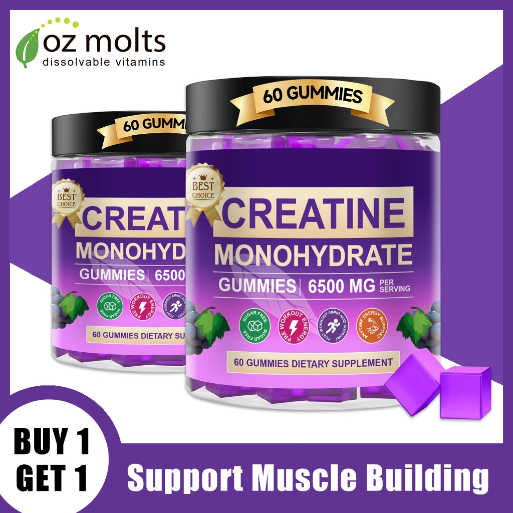 Ozmolts Athlene Creatine Monohydrate Gummies with B12 Viamins Grape ...